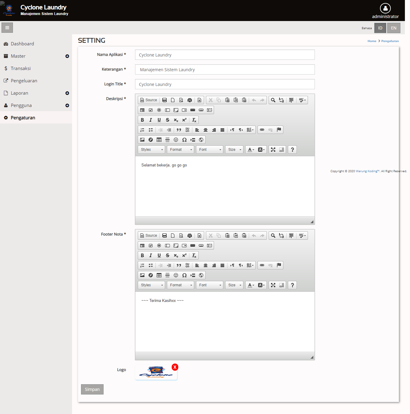 Aplikasi Manajemen Laundry menggunakan Framework Codeigniter 3