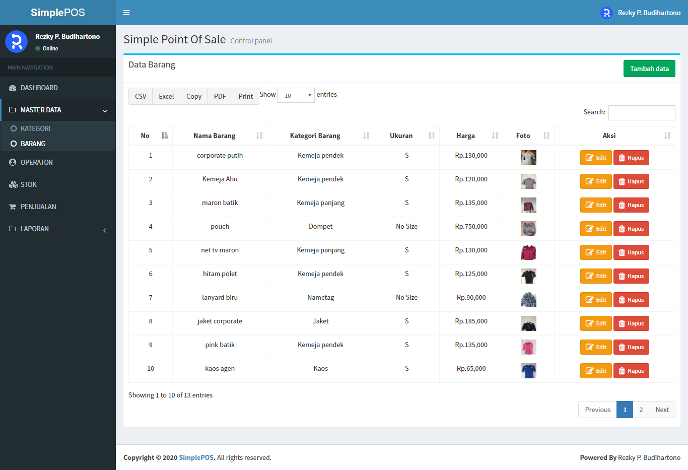 Aplikasi Simple Point Of Sale (POS) Kasir dengan framework codeigniter