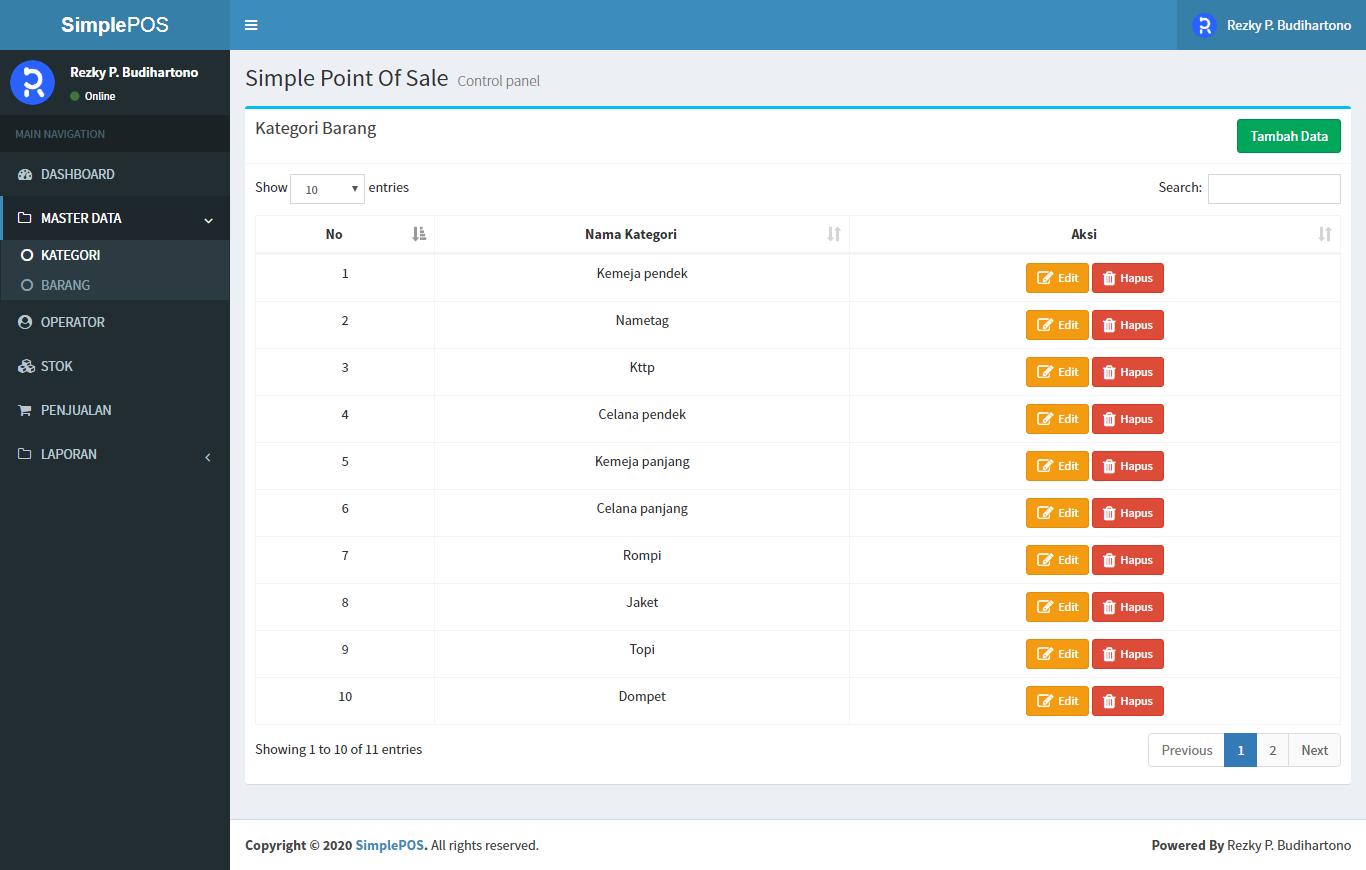Aplikasi Simple Point Of Sale (POS) Kasir dengan framework codeigniter