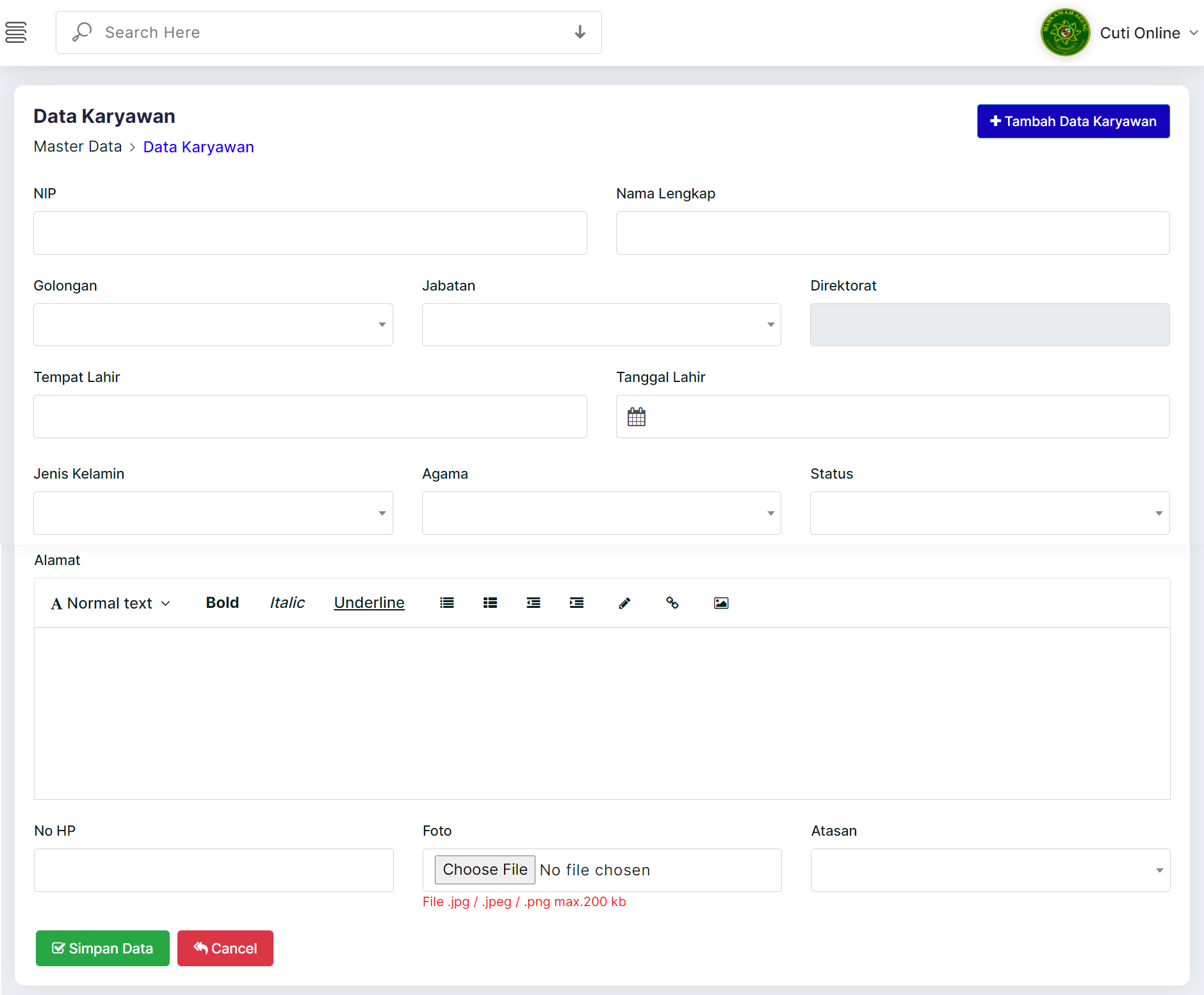 Aplikasi E Cuti Pegawai Dengan Framework Codeigniter Php Dan Mysql